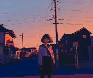 School Girl Windy Sunset Live Wallpaper - MyLiveWallpapers.com