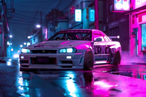 Neon Lights Nissan Skyline GTR Depth Parallax Wallpaper ...