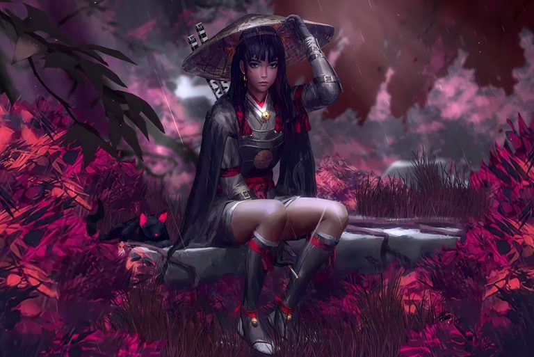 Resting Samurai Girl Depth Parallax Wallpaper - MyLiveWallpapers.com