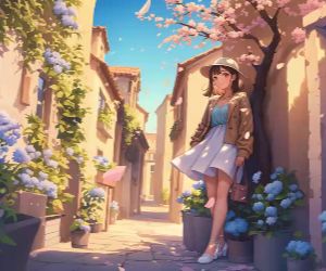 Tourist Girl Pink Petals Live Wallpaper - MyLiveWallpapers.com